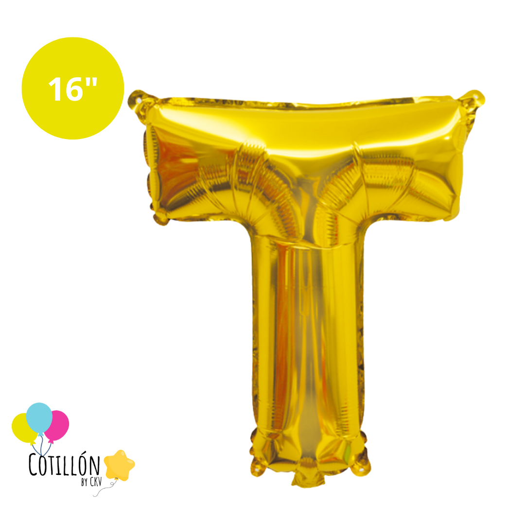 Globo Metalizado Letra T 16P Dorado – Cotillon La Estrella