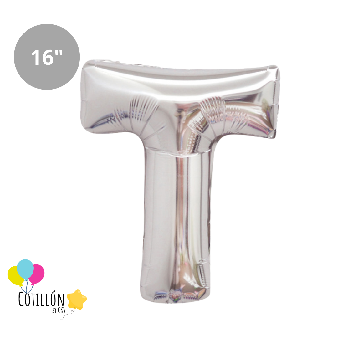 Globo Metalizado Letra T 16P Plateado – Cotillon La Estrella